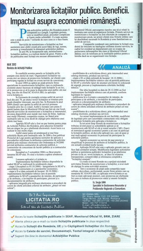 Monitorizarea licitațiilor publice. Beneficii. Impactul asupra ...